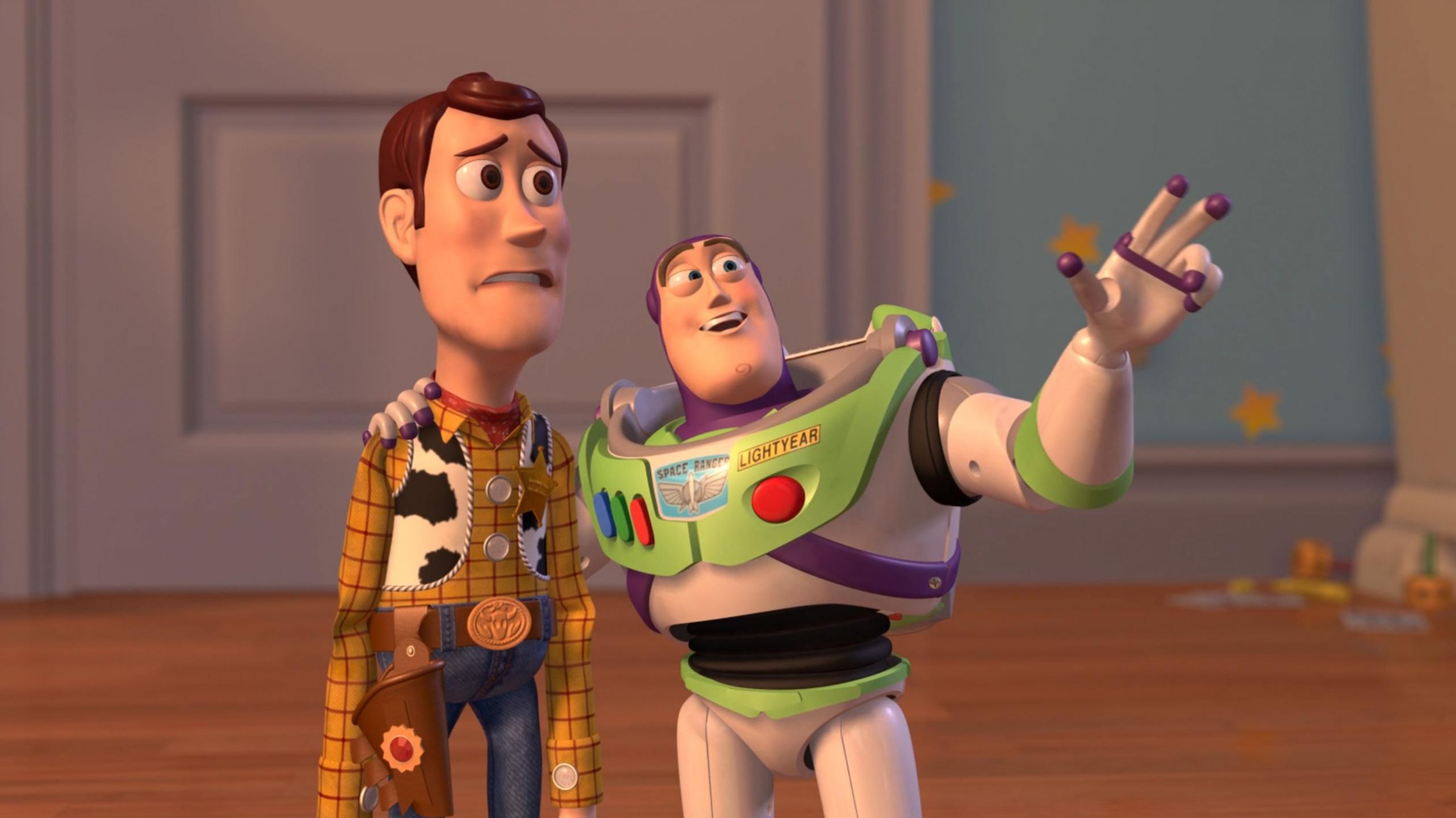 Woody And Buzz Lightyear Everywhere Widescreen Meme Template Pi ata